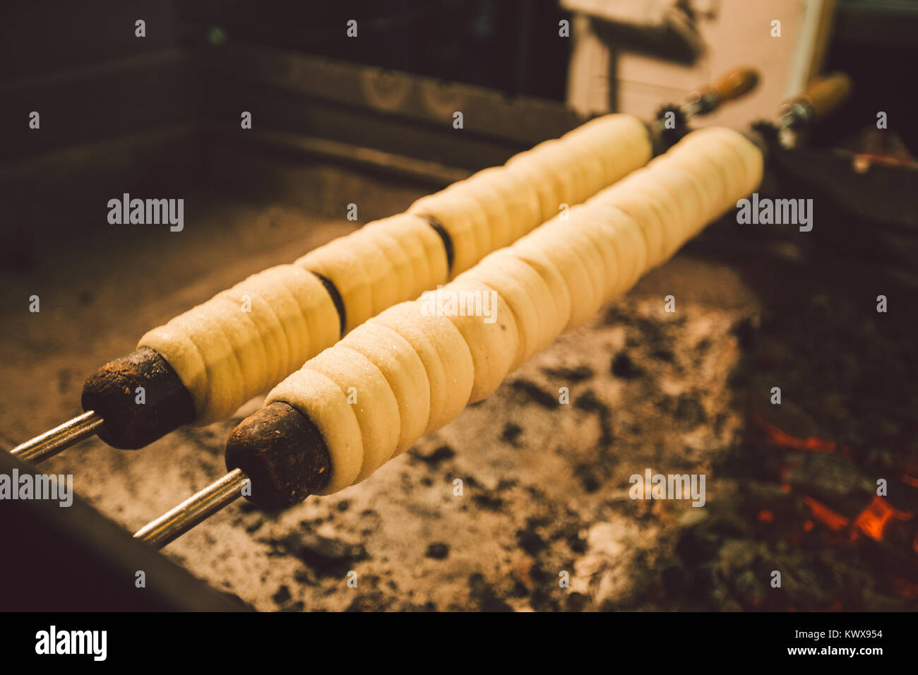 Traditional street food of country Czech Republic. Preparing of ...