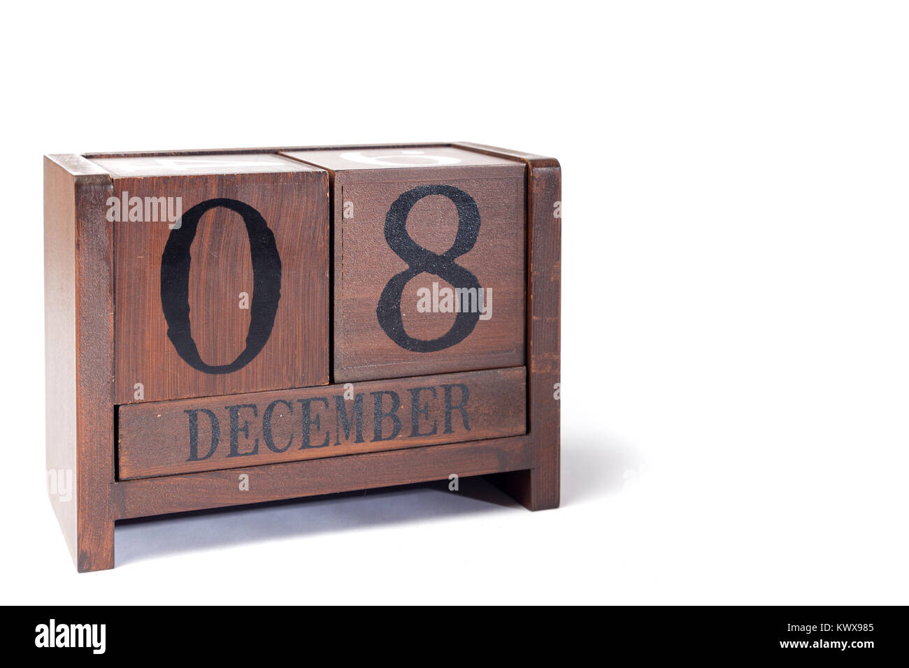 Wooden Perpetual Calendar set to December 8th Stock Photo - Alamy