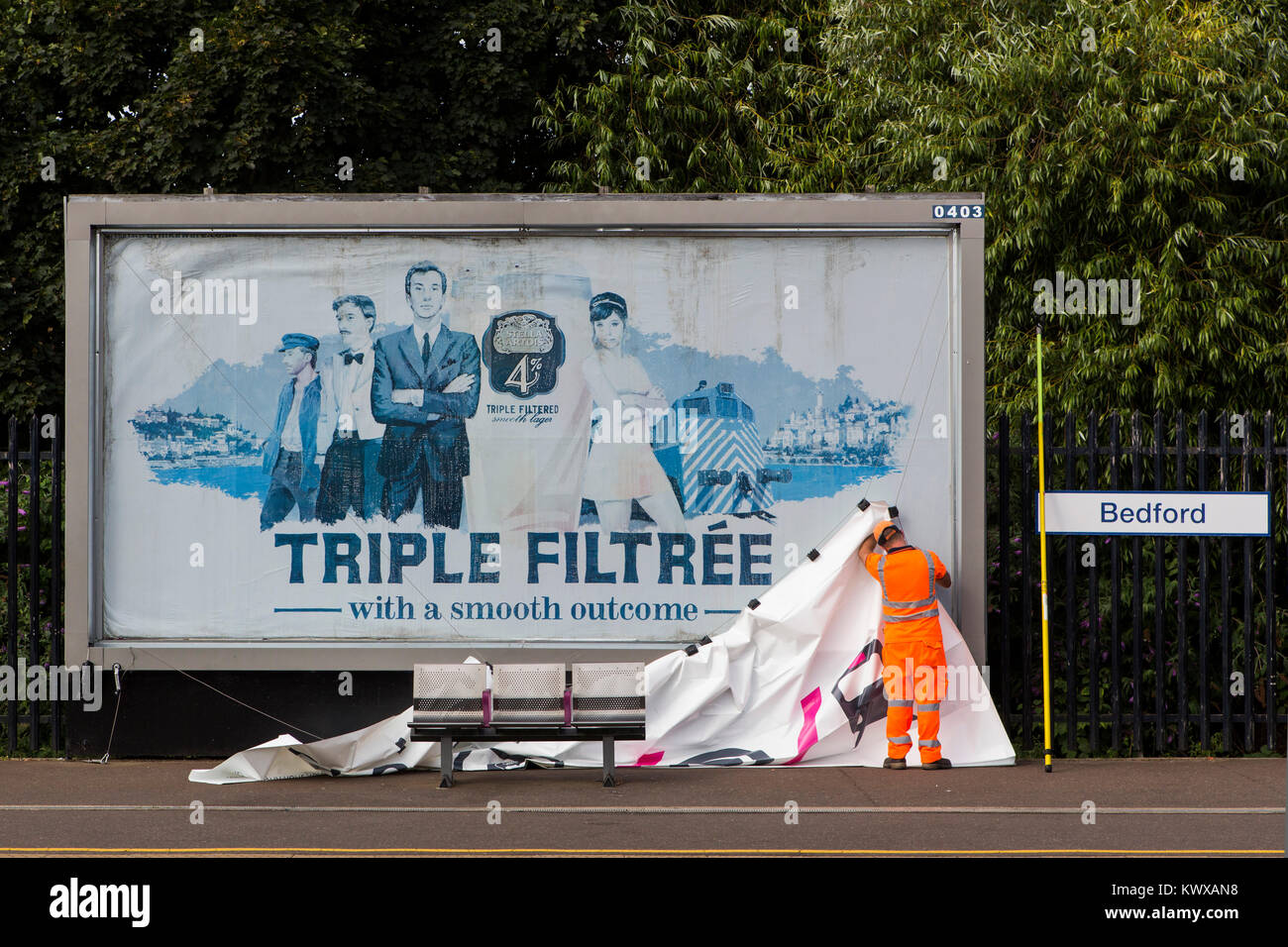 Poster at the train station Stock Photo - Alamy
