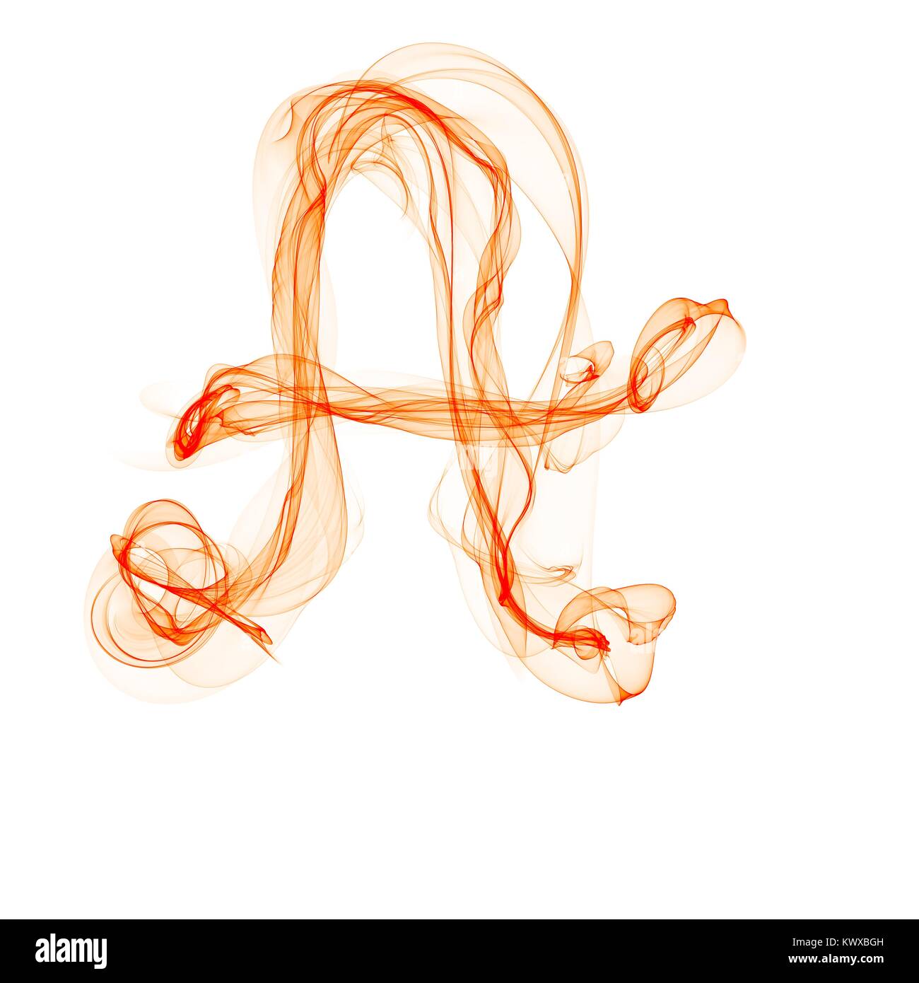 letter A on the white background, made of orange smoke. One letter of ...