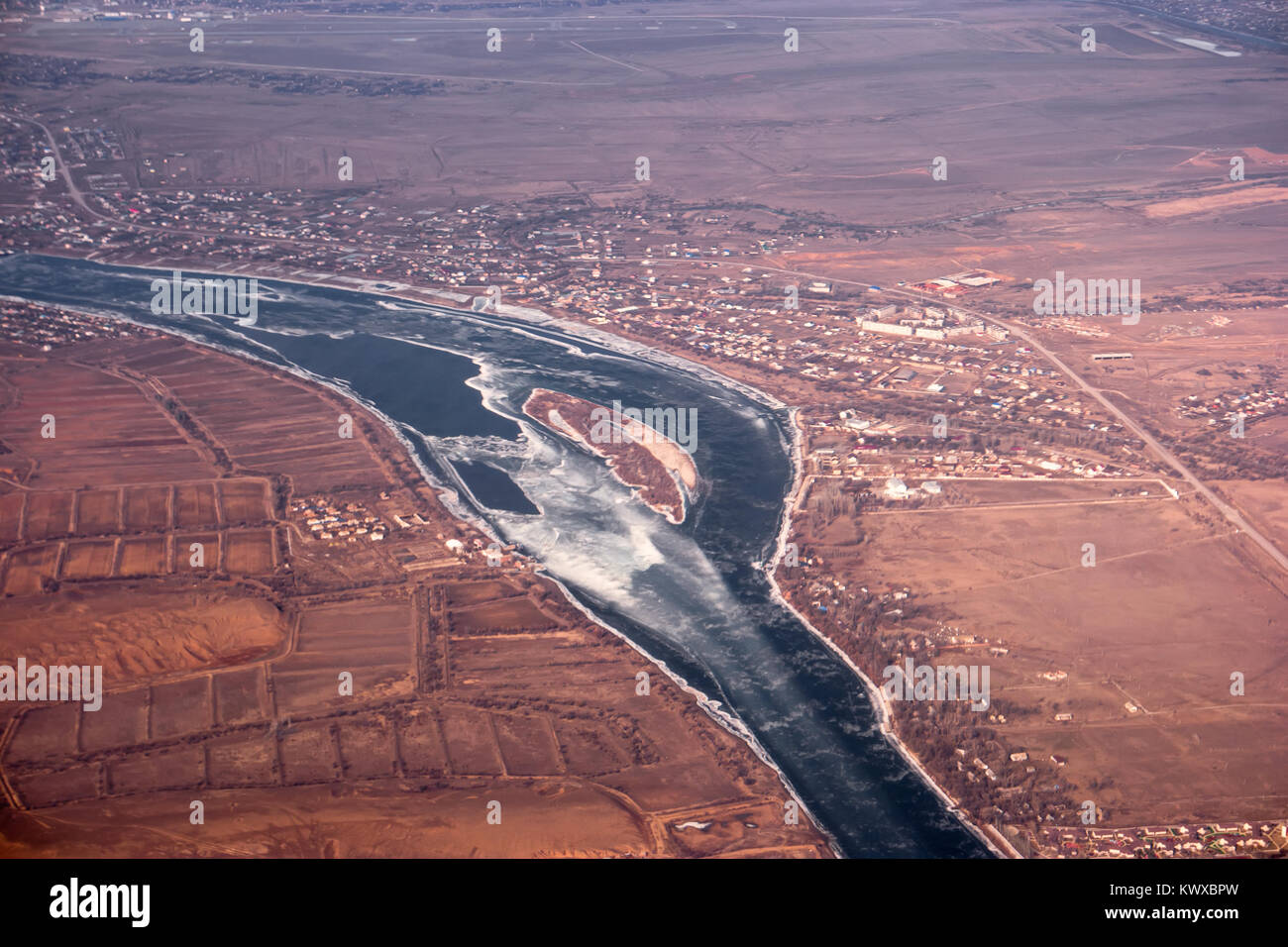 Aerial view of frozen River Volga near Astrakhan Russia Stock Photo - Alamy