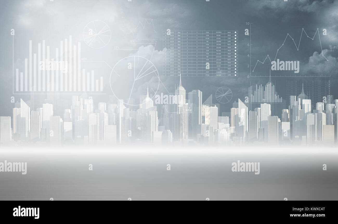 Chart pillars and a view of a city background Stock Photo - Alamy