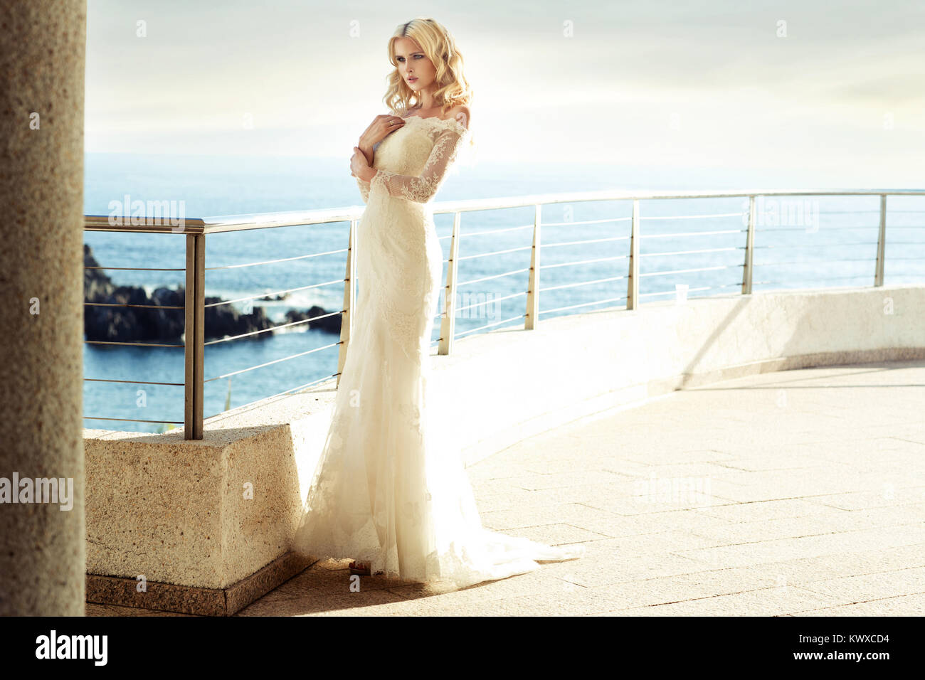 Calm blond bride waiting for her beloved husband Stock Photo - Alamy