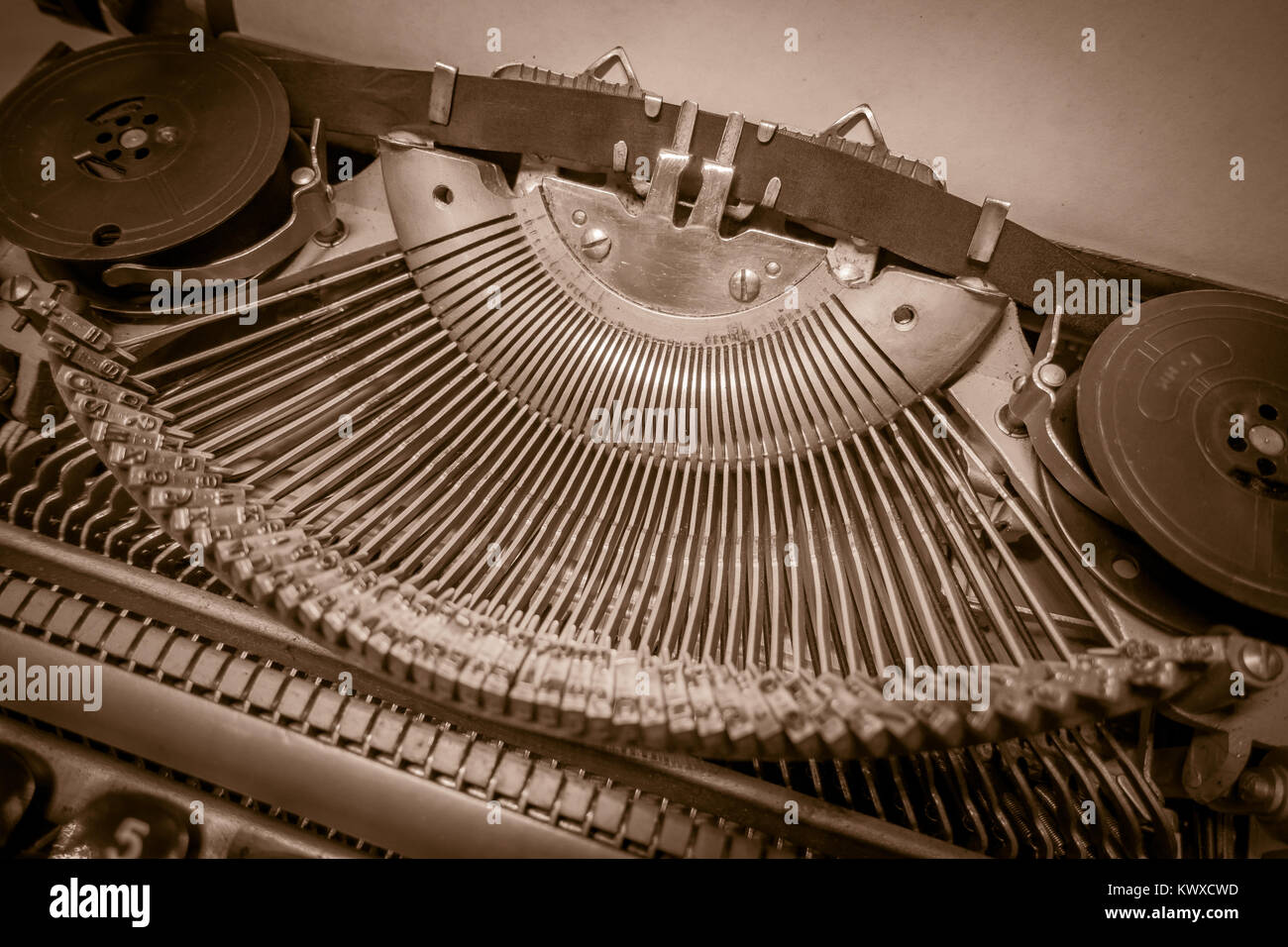 Typewriter ready for use with blank paper installed Stock Photo - Alamy