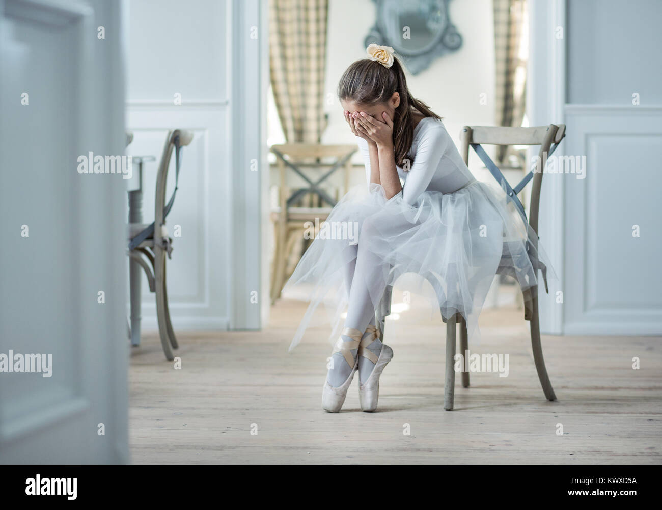 Sad ballet dancer crying in the cloak room Stock Photo - Alamy