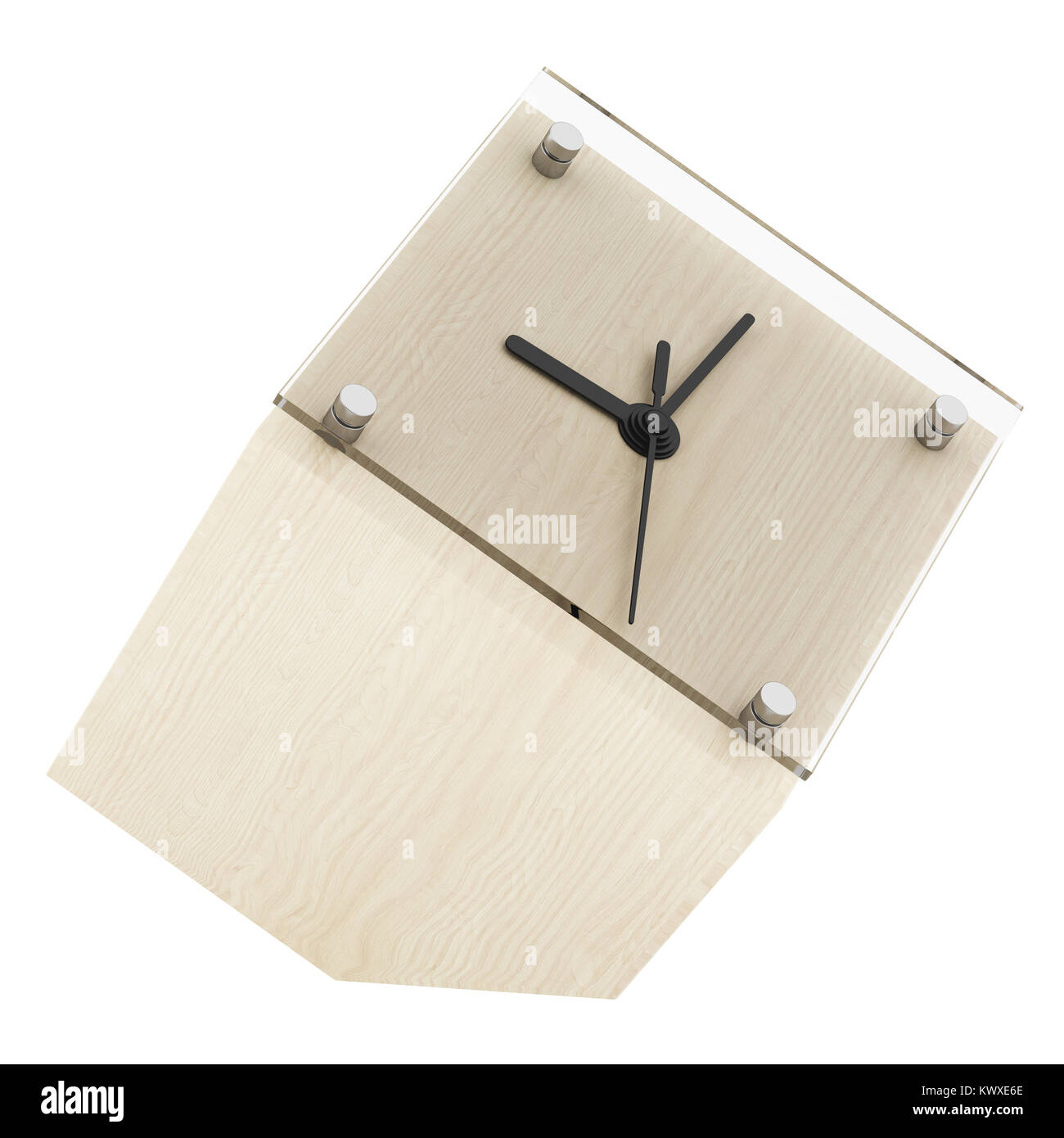 brown wooden table clock isolated on white background. 3d illustration ...