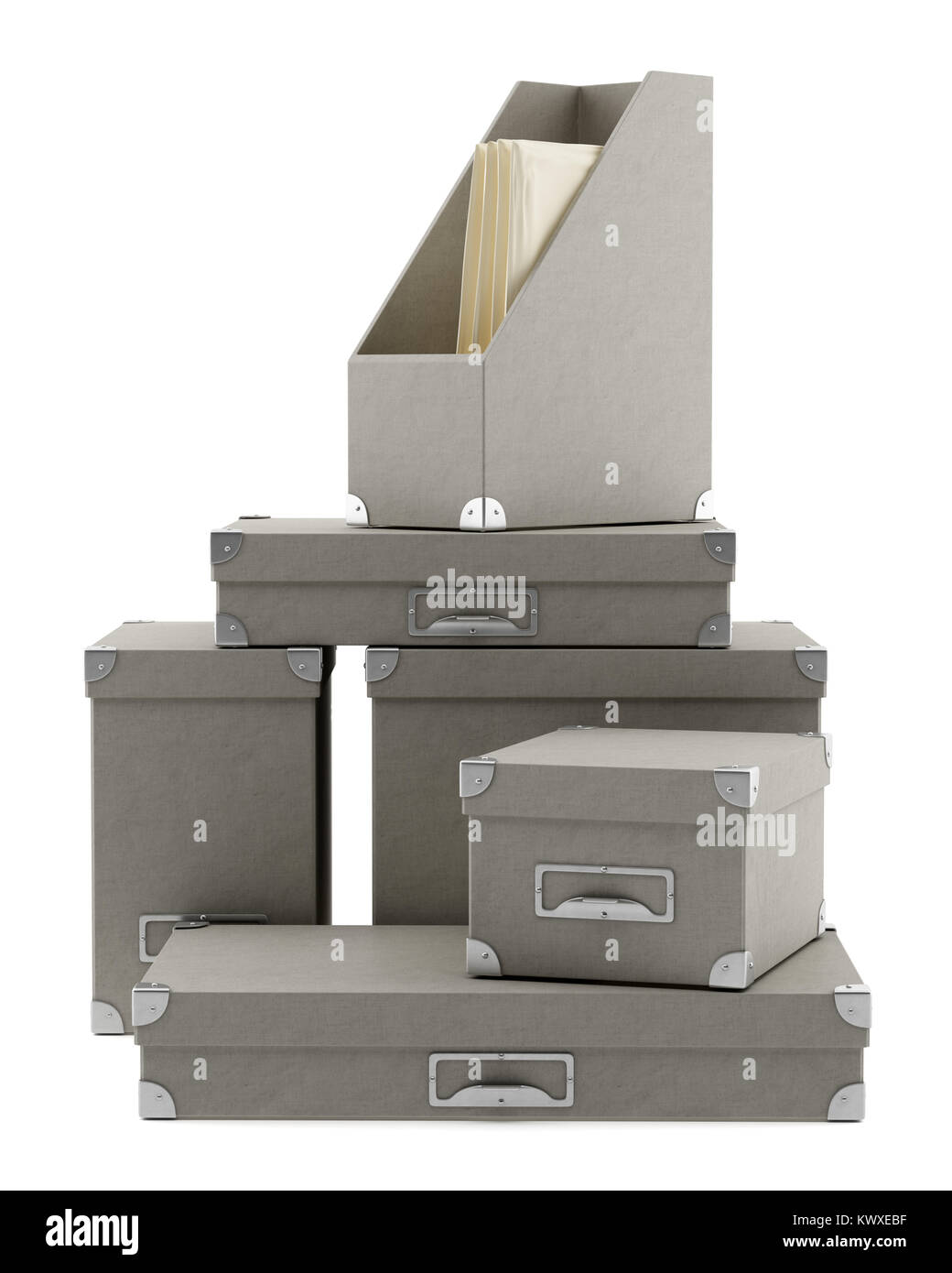 office cardboard boxes isolated on white background. 3d illustration ...