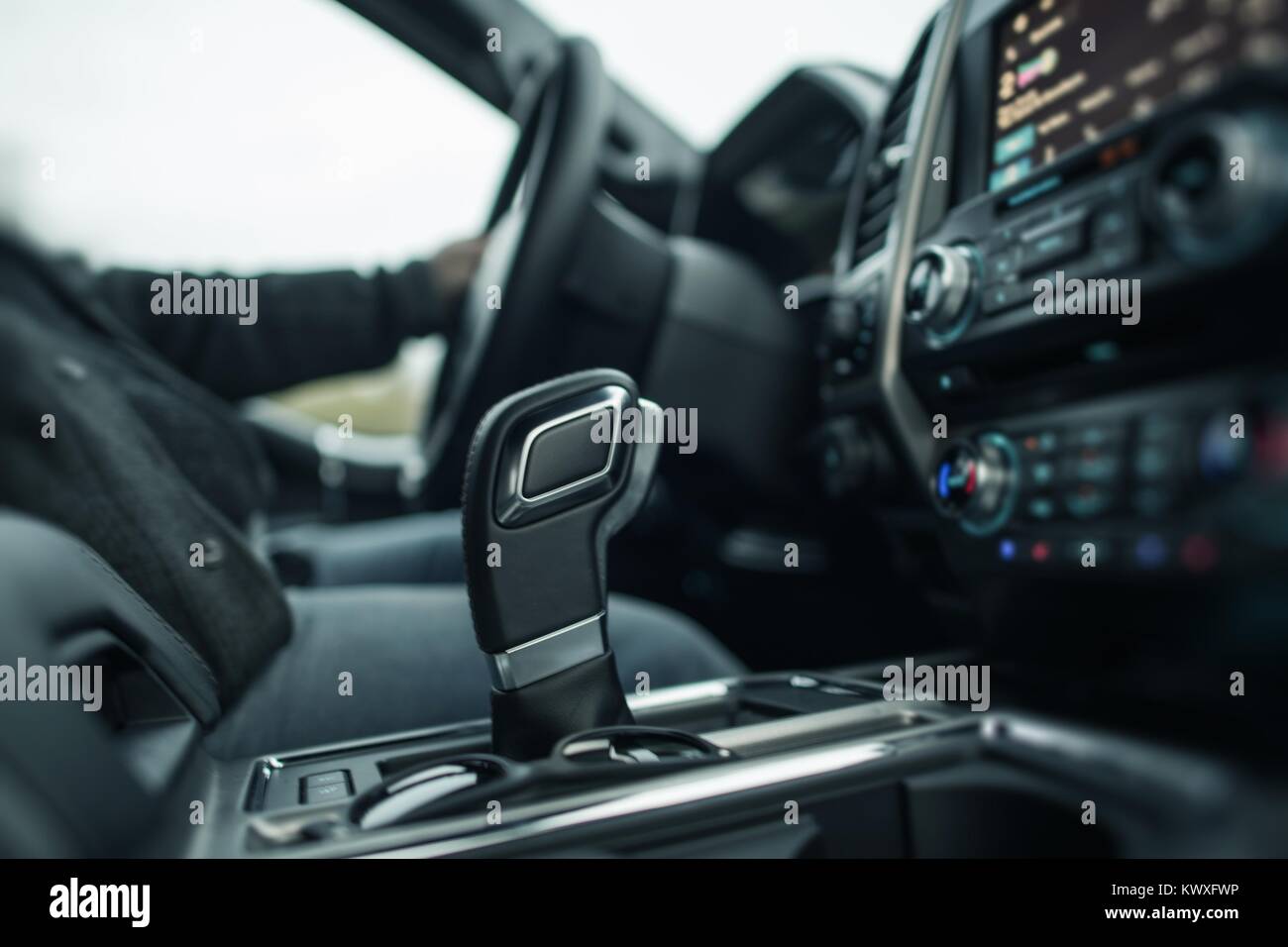 Modern Car Driving Theme. Vehicle Interior with Automatic Transmission ...