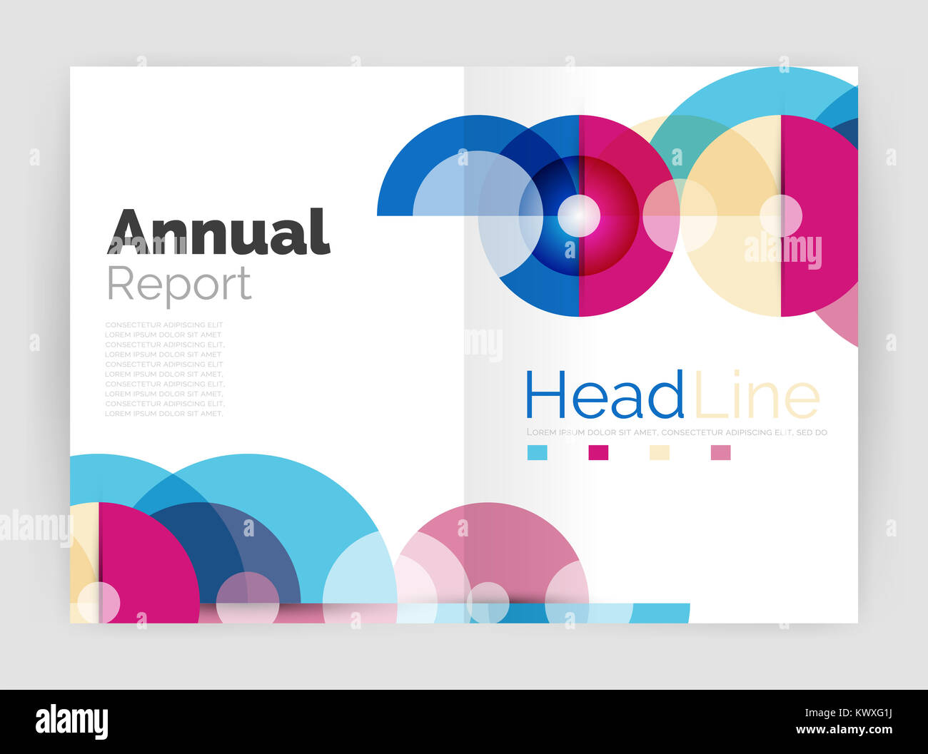 Transparent circle composition on business annual report flyer ...