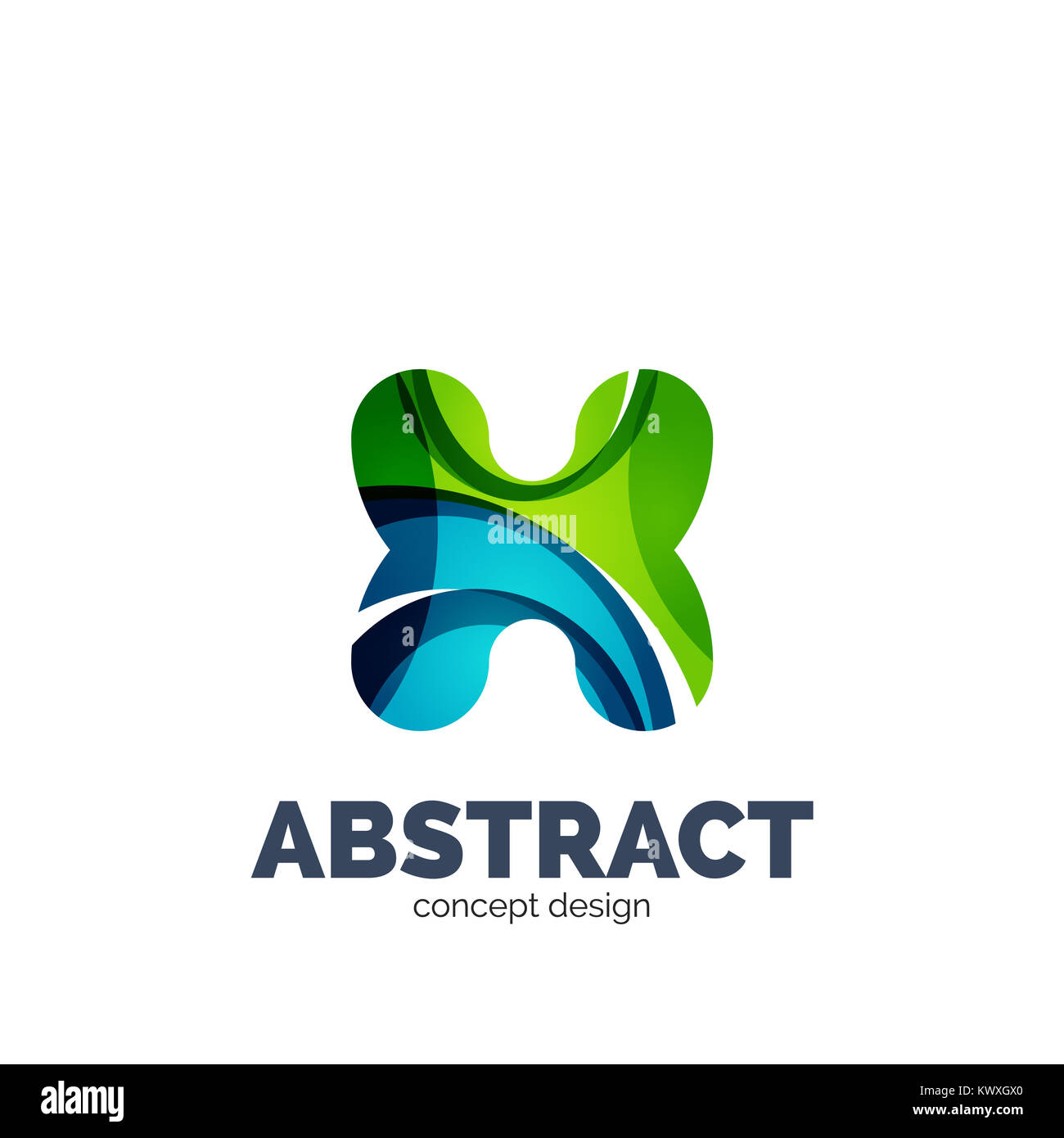 set of abstract letter business logo icons, geometric wavy flowing ...