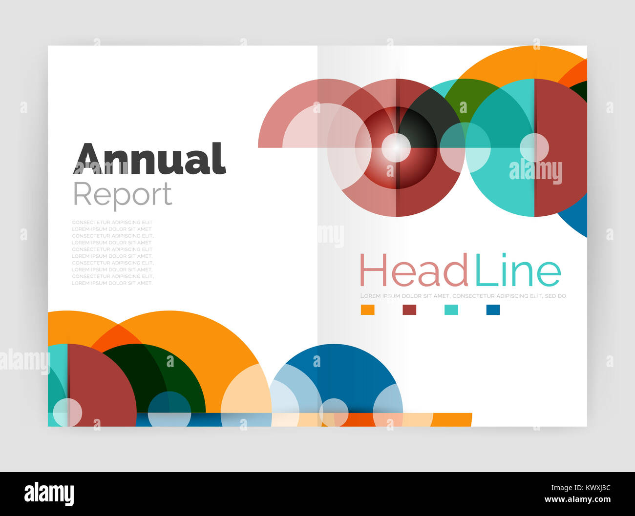 Transparent circle composition on business annual report flyer ...