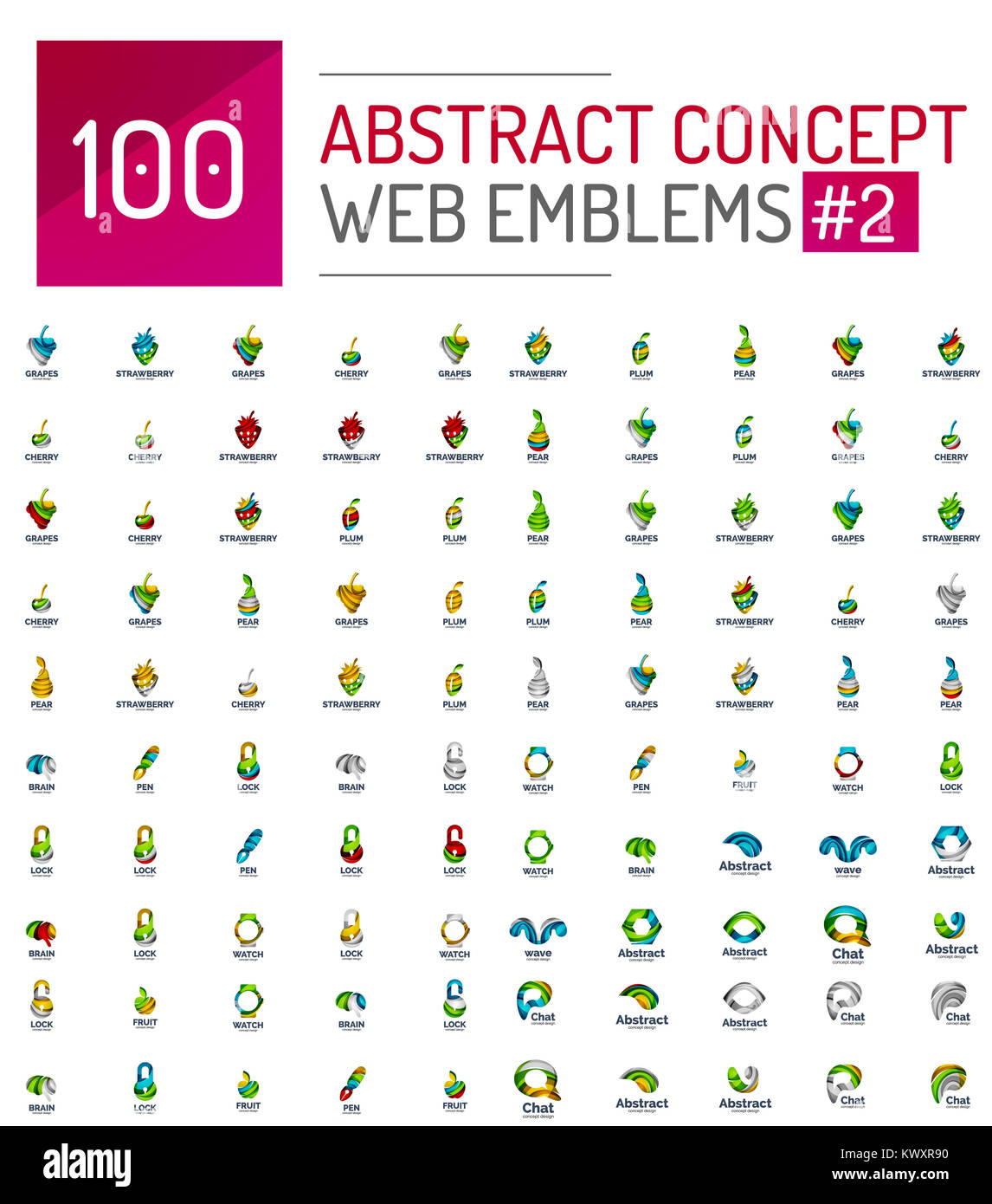 Mega collection of 100 abstract concept web internet logo icons Stock ...