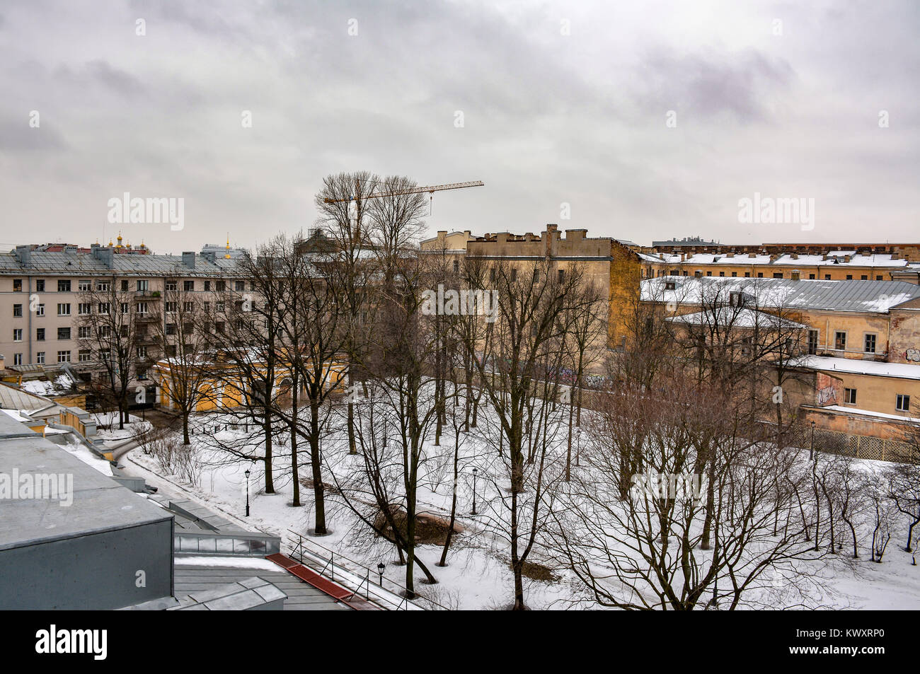 A view of the rooftops of Saint-Petersburg of the cafes in the side ...