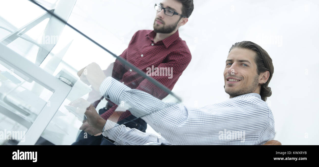 bottom view.businessman sitting behind a Desk.successful people Stock ...
