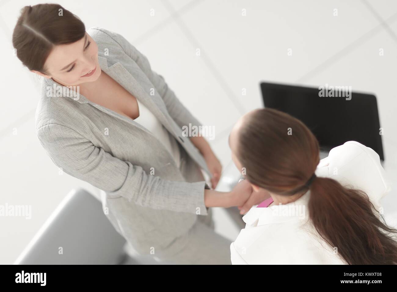 view from the top.handshake financial partners.business concept Stock ...
