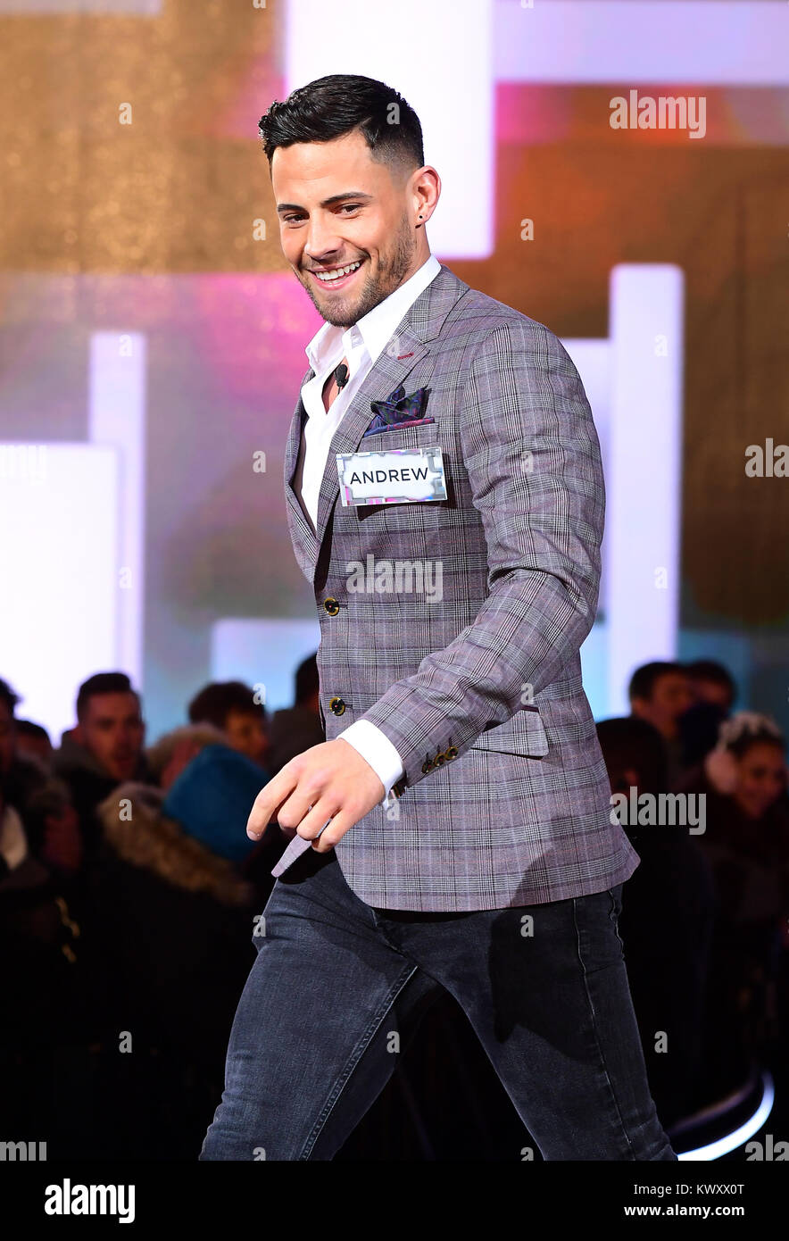 Andrew Brady enters the house during the Celebrity Big Brother Men's ...