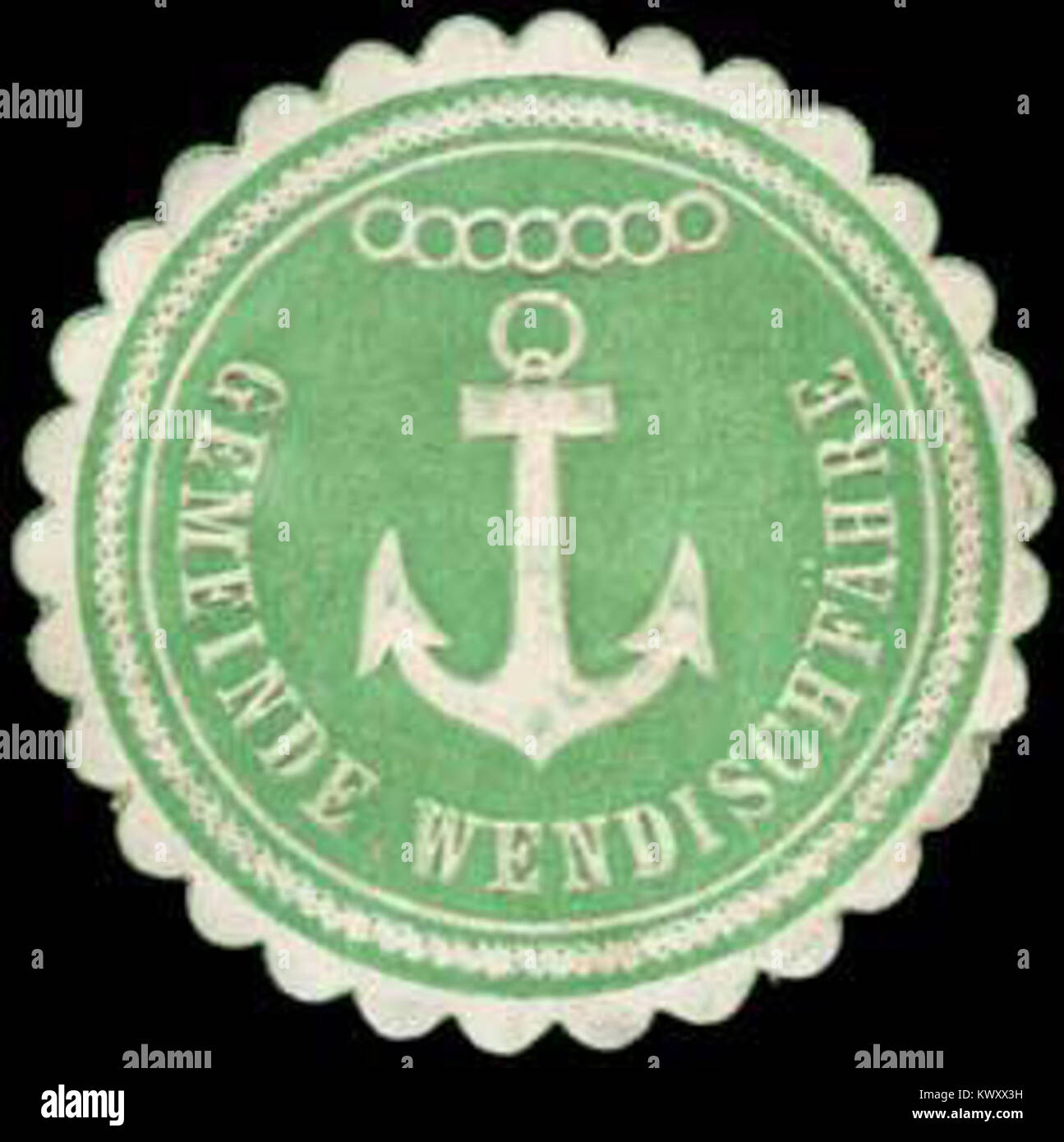 Sealing stamp from the municipality of Wendischfähre, Germany, used as ...