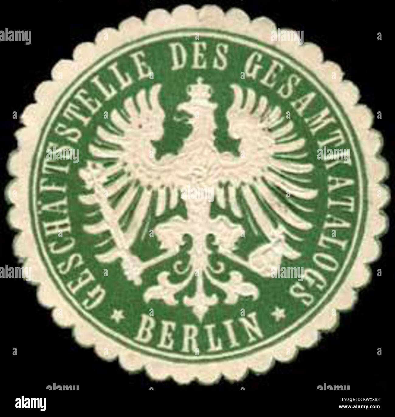 This official seal mark, from the Gesamtkatalog in Berlin, represents ...