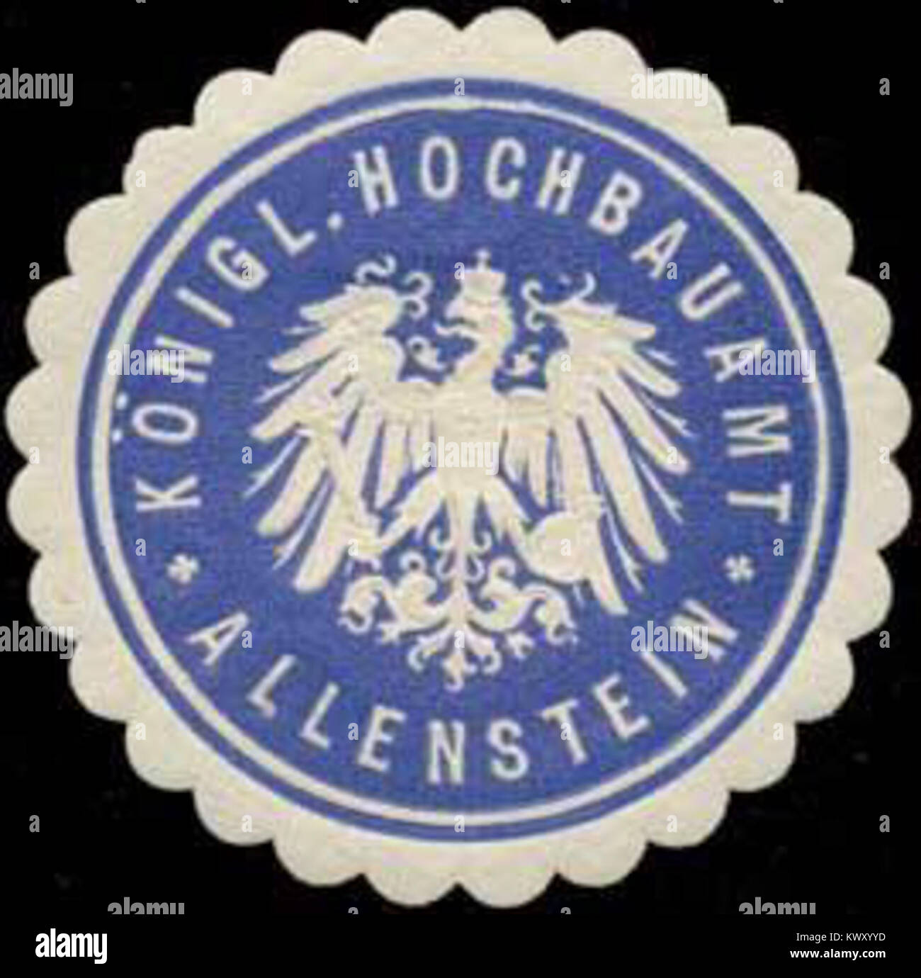 A stamp from the Royal Construction Office of Allenstein, showcasing ...