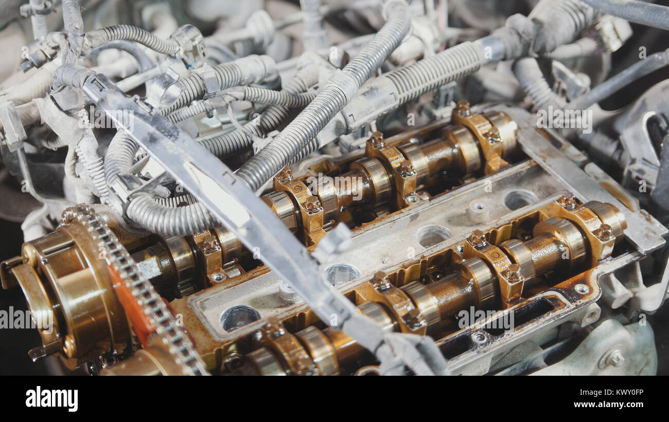 The internal combustion engine, disassembled, repair at car service ...