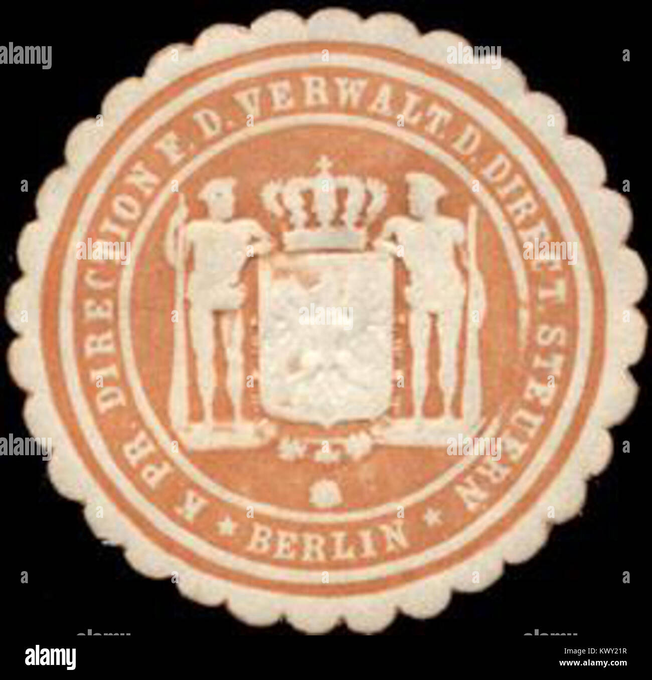 A seal from the Prussian government, used by the Directorate for tax ...