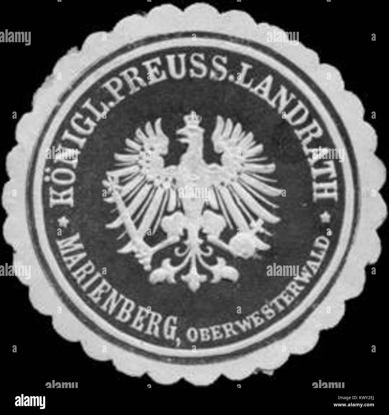 This seal mark represents the Royal Prussian Landrath of Marienberg, a ...