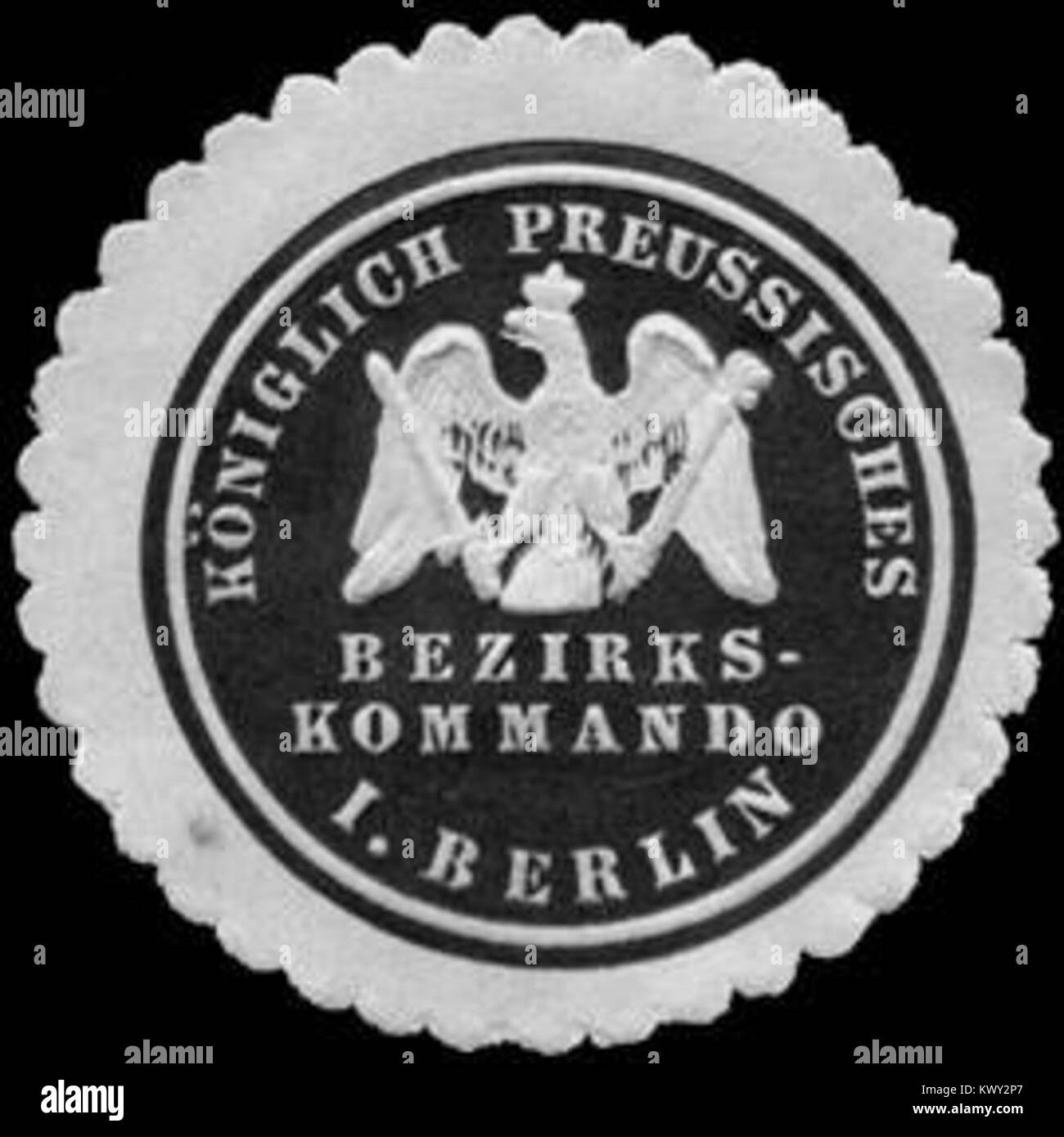 This seal represents the Royal Prussian District Command I in Berlin, a ...