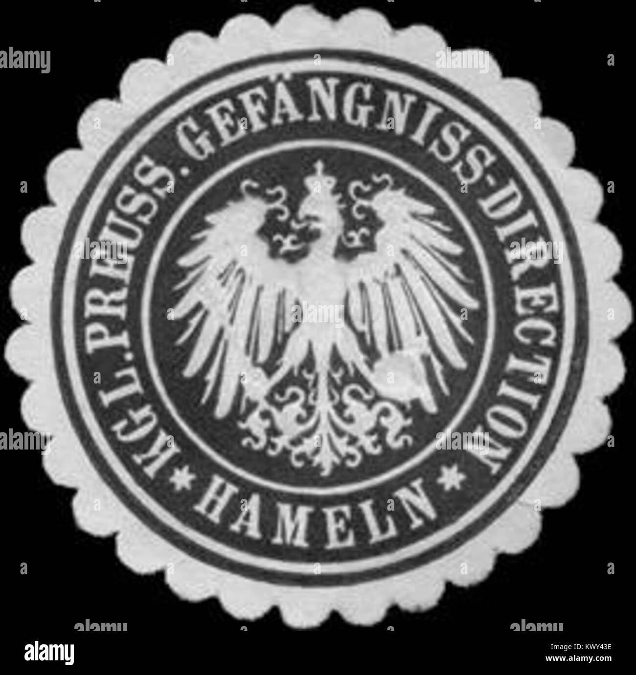 A seal from the Royal Prussian Prison Directorate in Hameln, Germany ...