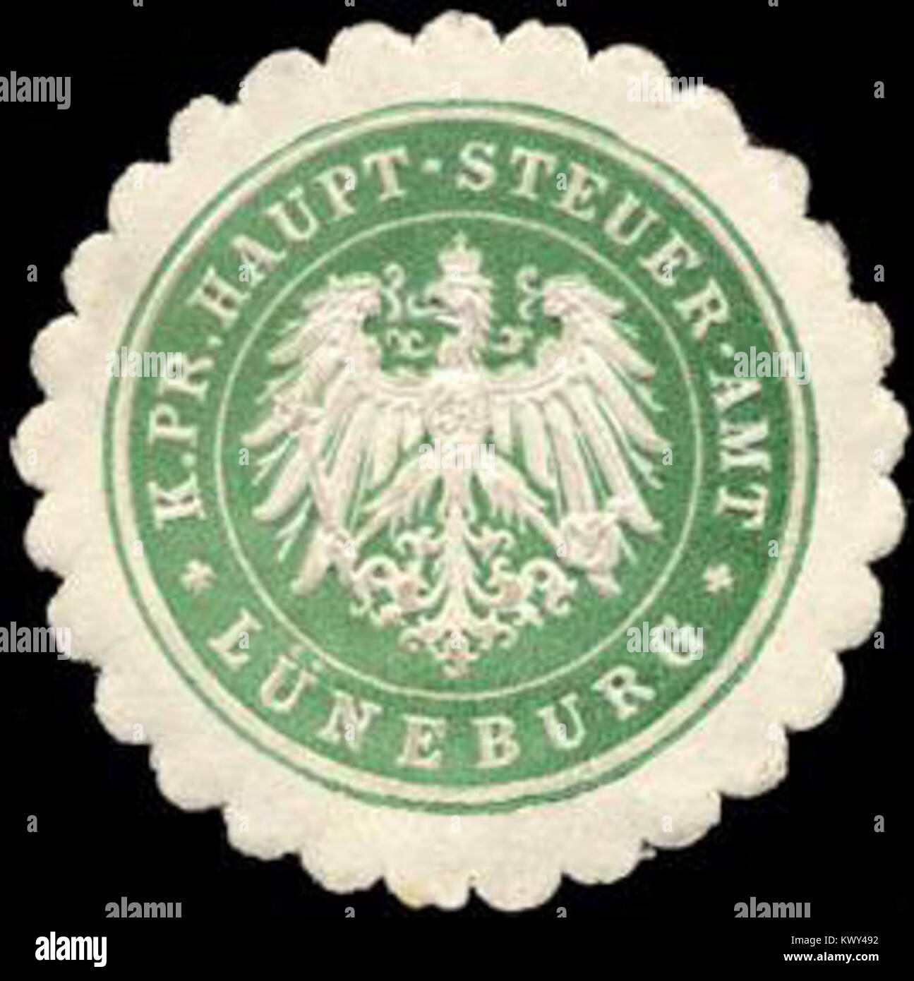 This is an official seal used by the Prussian Tax Office in Lüneburg ...