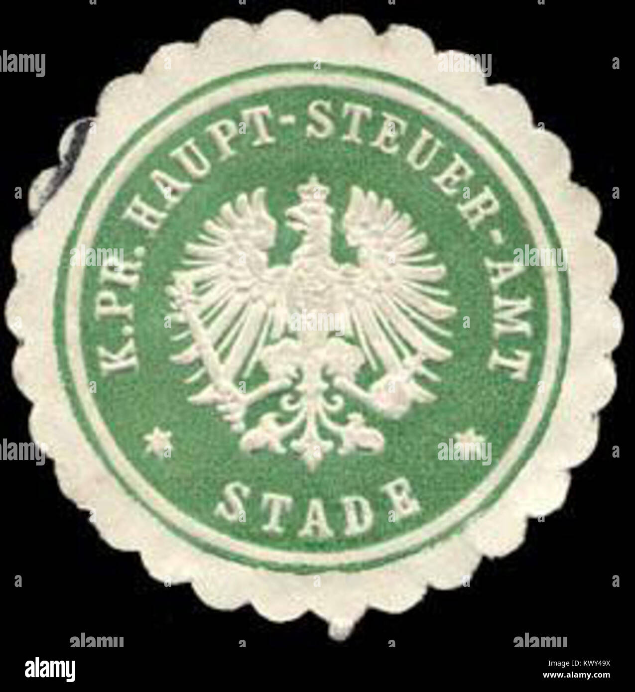 The seal from the Royal Prussian Main Tax Office in Stade represents an ...