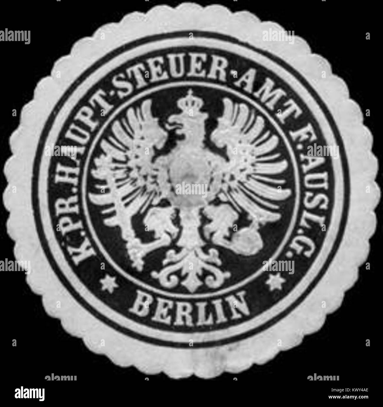 Adhesive seal of the Prussian tax authority in Berlin used for ...