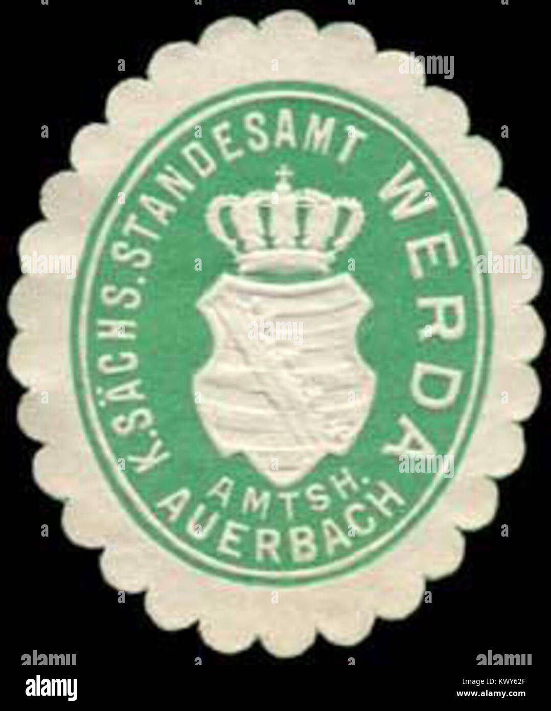 A stamp from the Royal Saxon Civil Registry of Werda, part of the ...