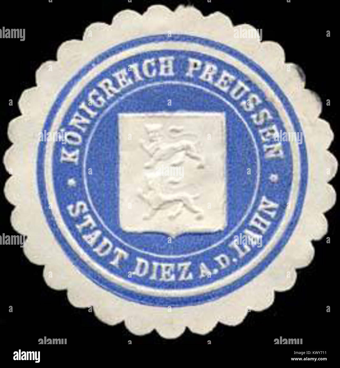 A seal from the Kingdom of Prussia, referencing the town of Diez an der ...