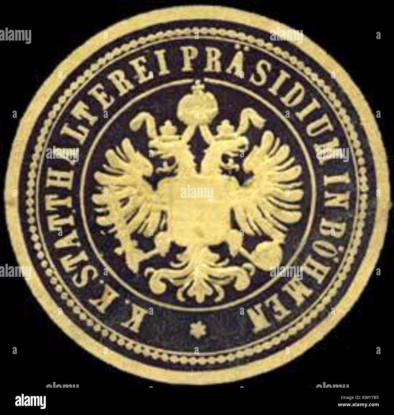 This seal marks the K.K. Statthalterei Präsidium in Böhmen, an ...