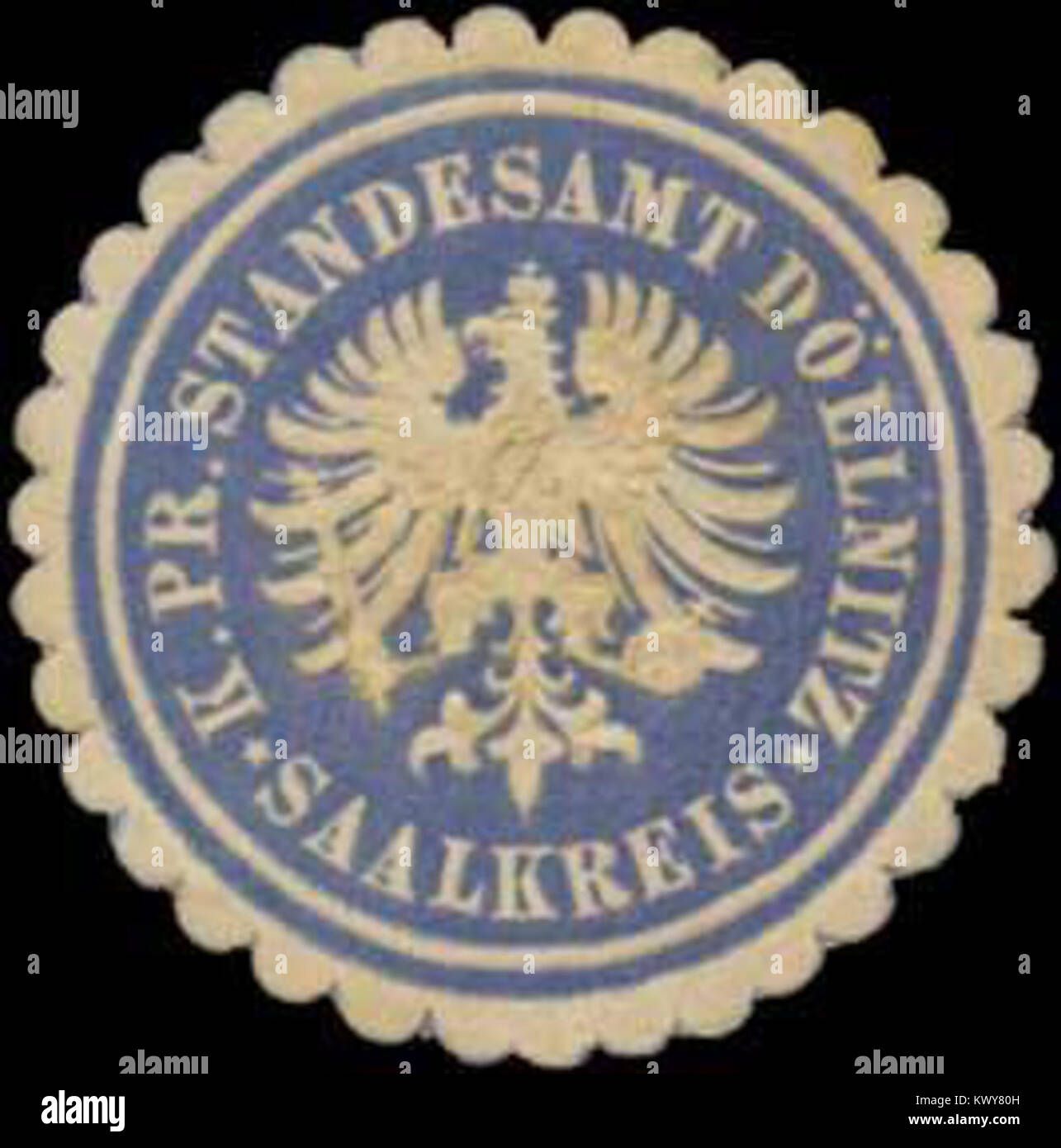 This seal represents the K.Pr. Standesamt Döllnitz in the Saalkreis ...