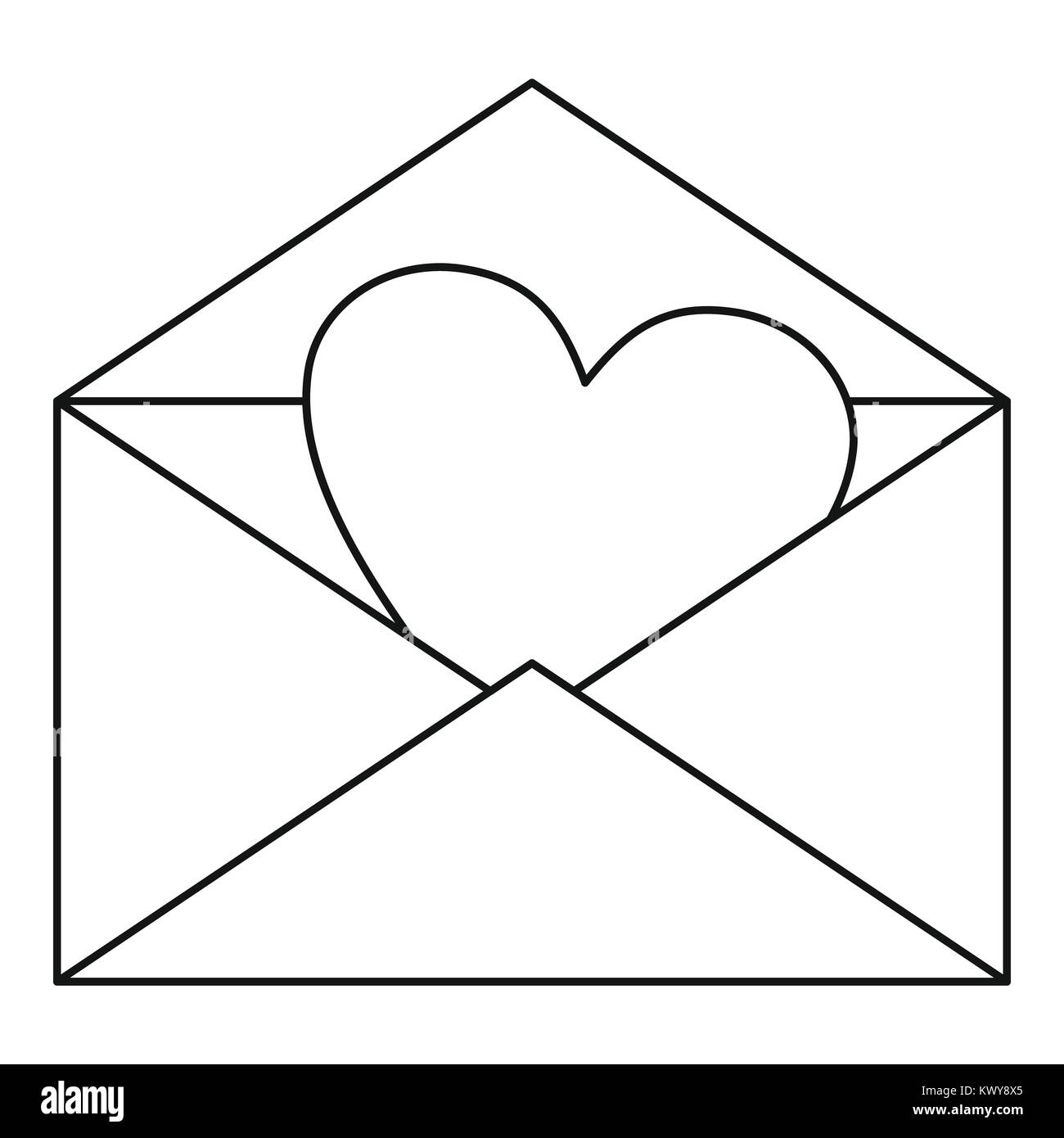 Envelope with valentine heart icon, outline style Stock Vector Image ...
