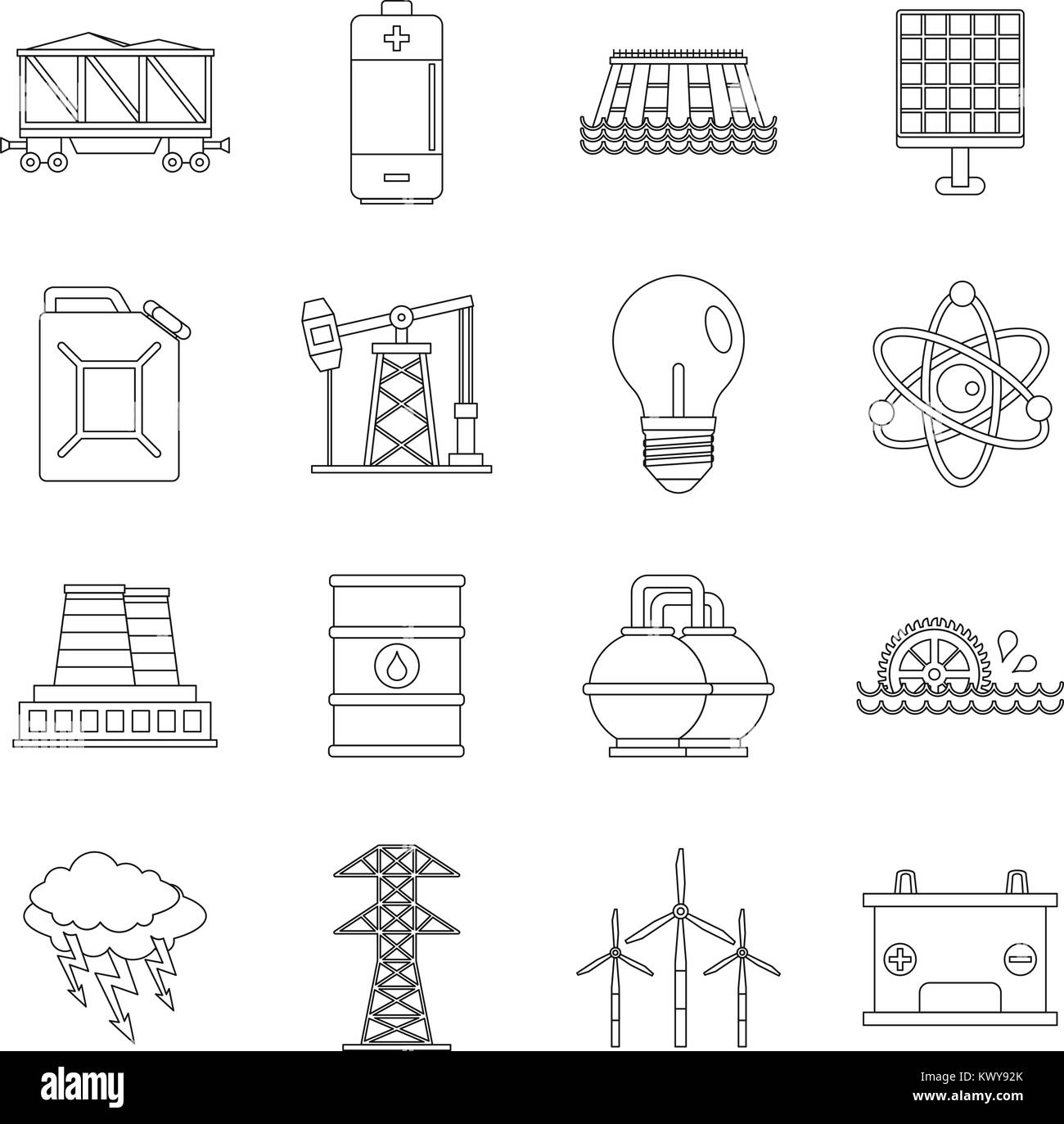 Energy sources items icons set, outline style Stock Vector Image & Art ...