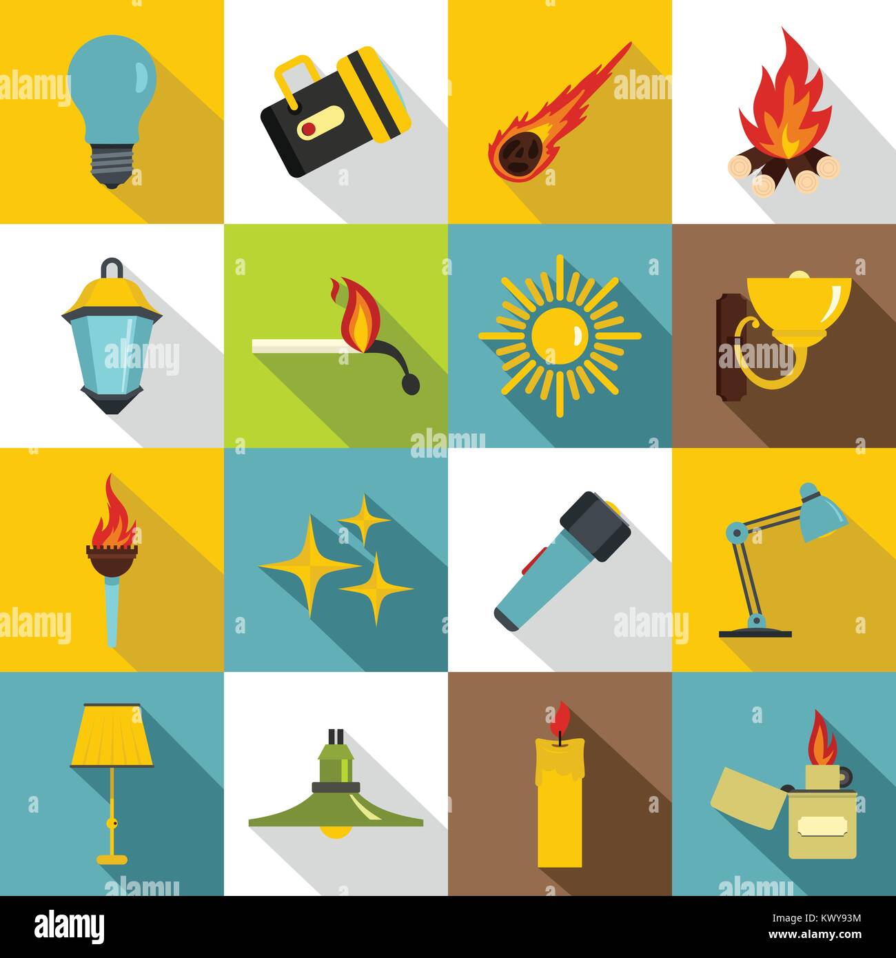 Light source symbols icons set, flat style Stock Vector Image & Art - Alamy