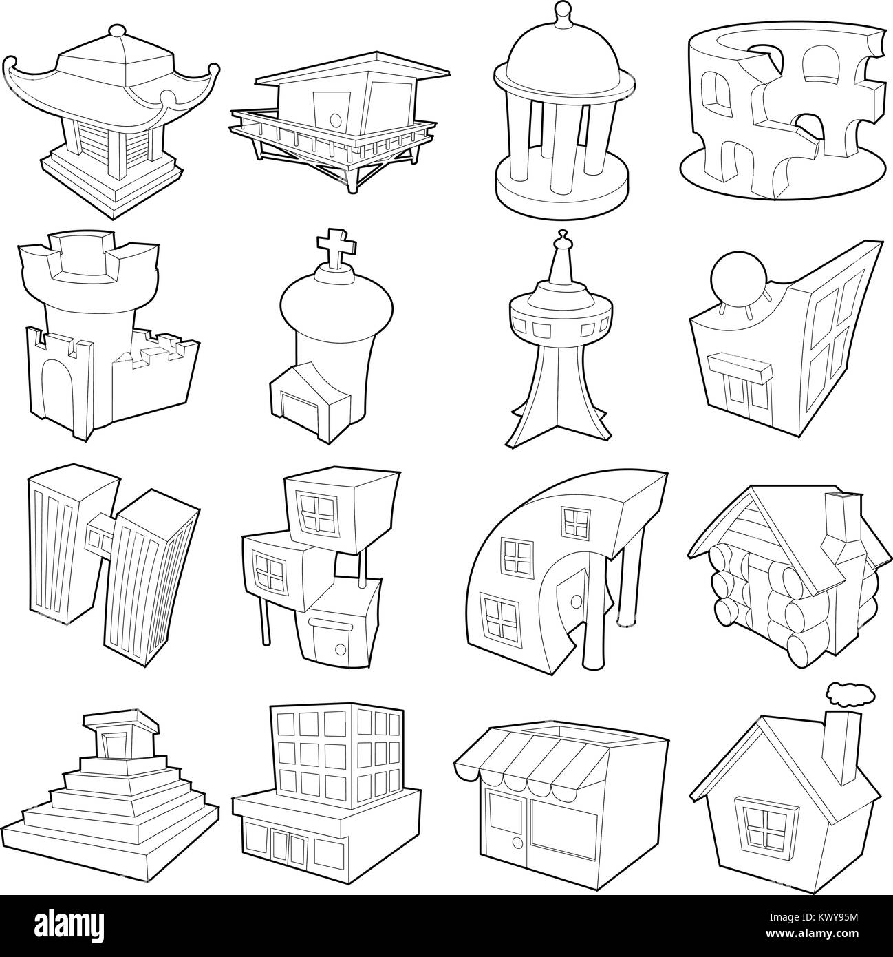Different architecture icons set, outline style Stock Vector Image ...
