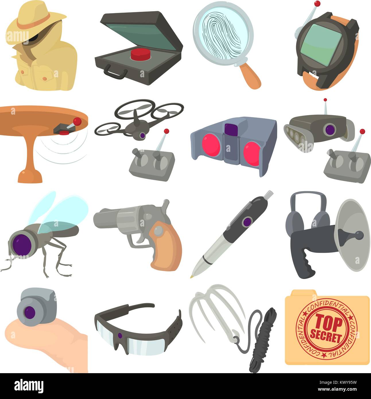 Spy and security icons set, cartoon style Stock Vector Image & Art - Alamy