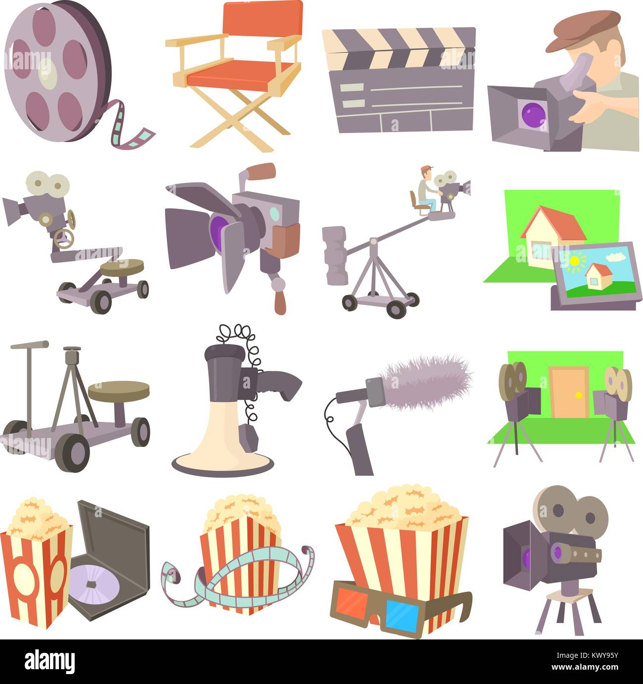 Movie cinema symbols icons set, cartoon style Stock Vector Image & Art ...