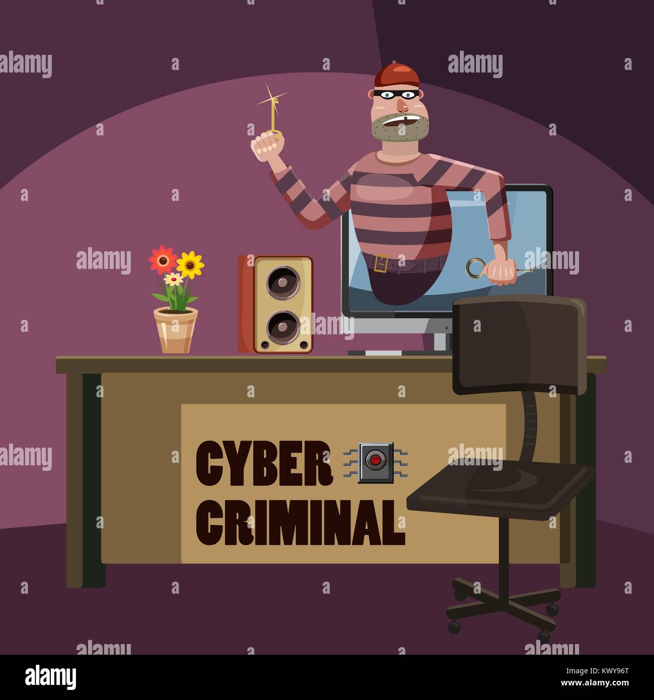 Cyber attack criminal spy concept, cartoon style Stock Vector Image ...