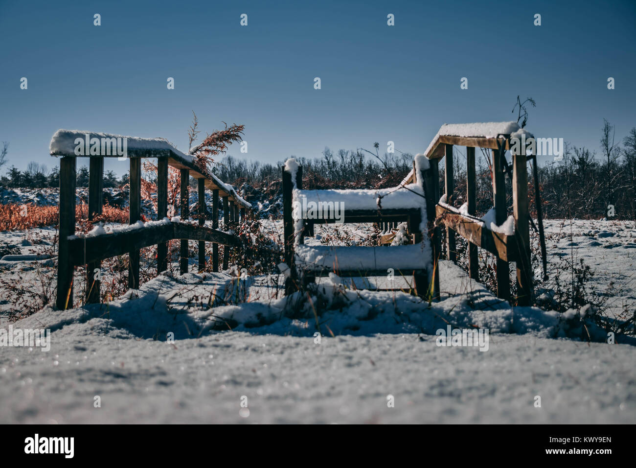 Snow On A Bridge Stock Photo - Alamy