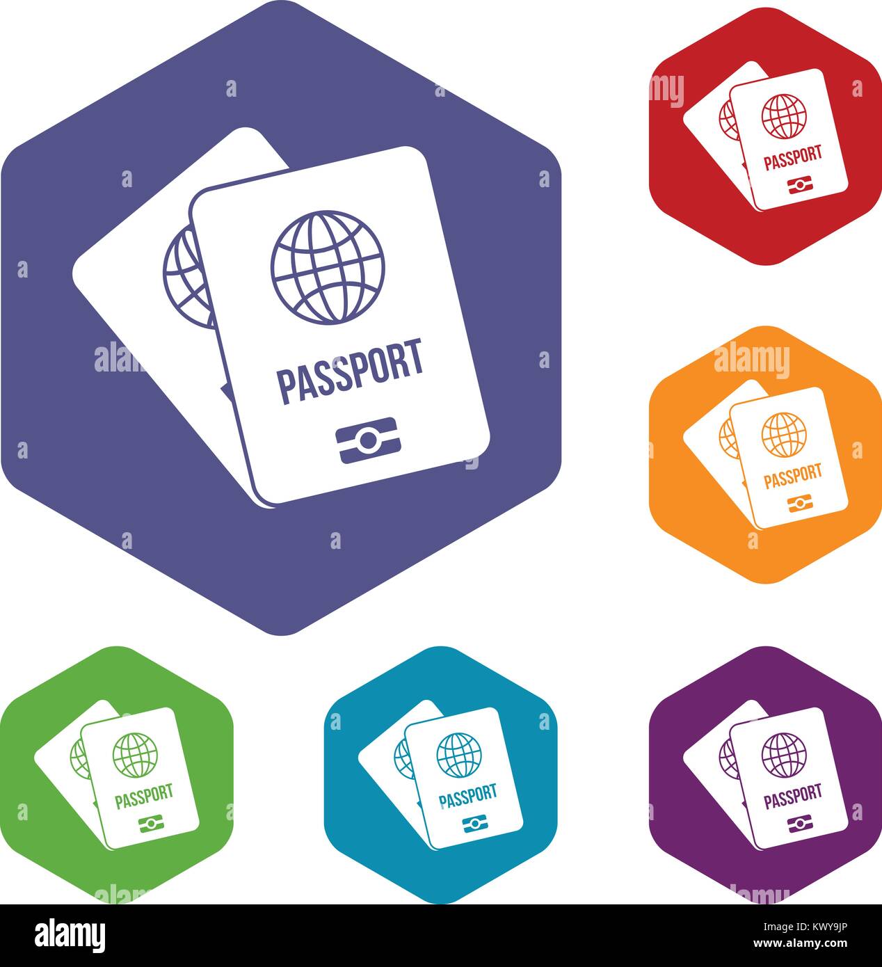 Passports with map icons set Stock Vector Image & Art - Alamy