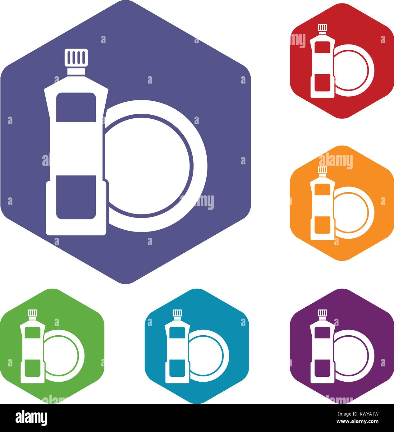 Dishwashing liquid detergent and dish icons set Stock Vector Image ...