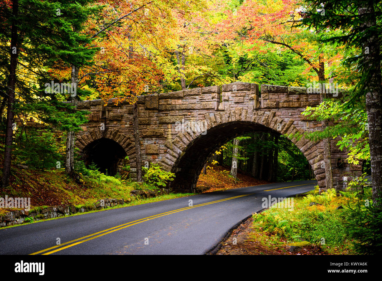 The Stanley Brook Bridge built in 1933 in Acadia National Park Stock ...