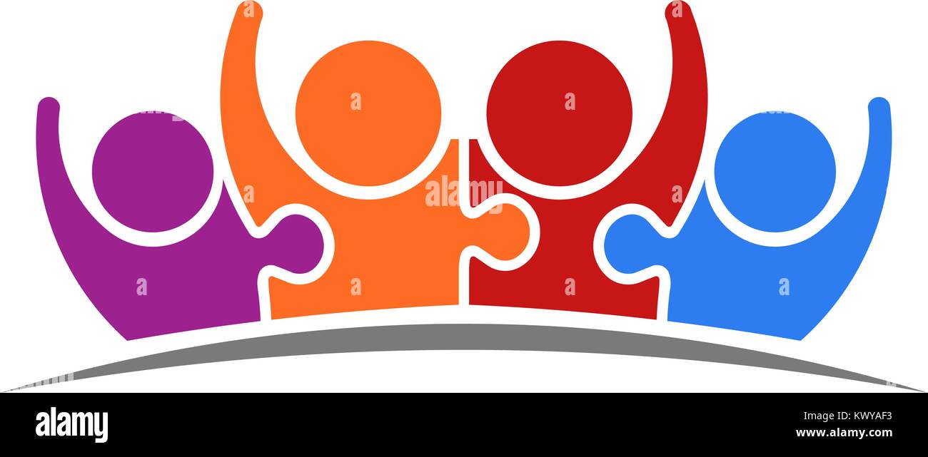 PeoplePuzzle Connected Team of Four. Vector Logo Stock Vector Image ...