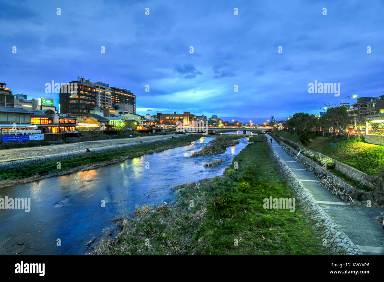 The Kamo River at night in Kyoto, Japan Stock Photo - Alamy
