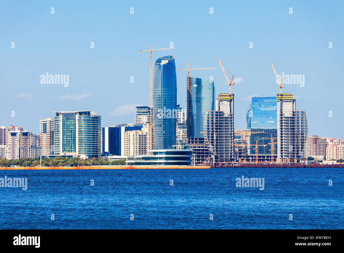 Baky skyline view from Baku boulevard (the Caspian Sea embankment ...
