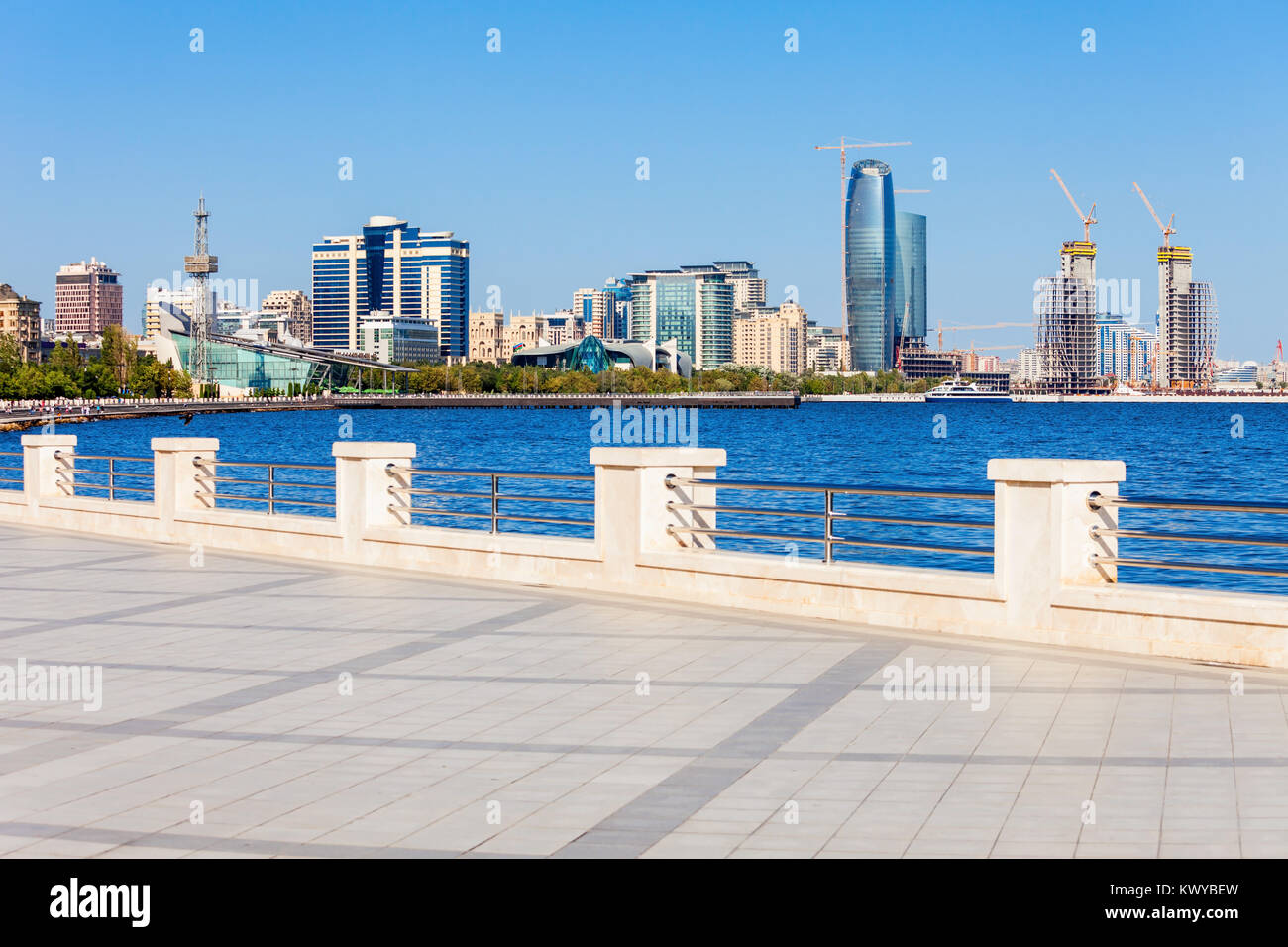 Baku boulevard at the Caspian Sea embankment. Baku is the capital and ...